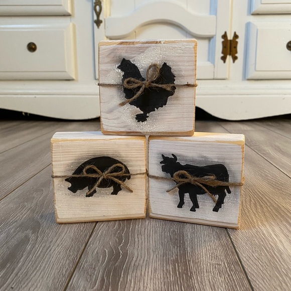 Holiday | Set Of Three Rustic Farmhouse Animals Blocks | Poshmark
